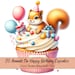 Cute Animals in Happy Birthday Cupcakes Clipart Bundle, Watercolor Clip ...