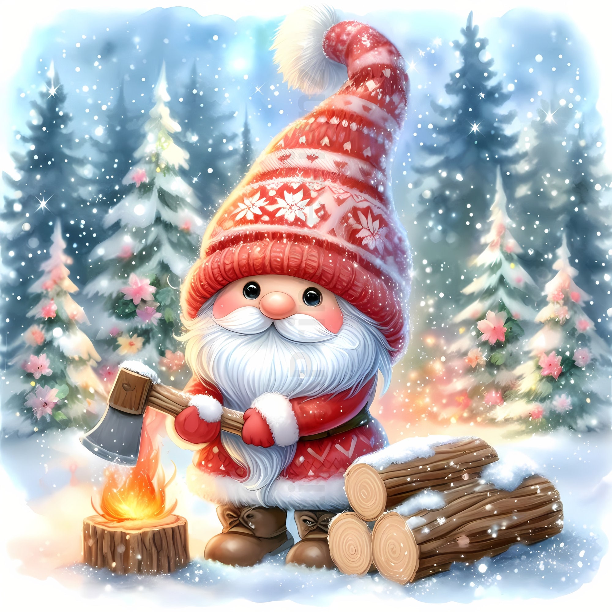 Cute Festive Winter Gnomes Clipart Bundle, Watercolor, 33 High Quality ...