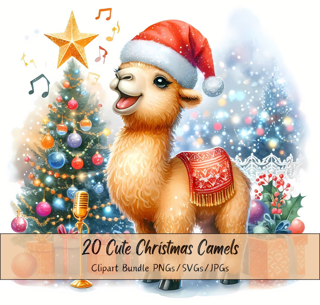 Cute Christmas Camels Clipart Bundle, Xmas Camel Clip Art Images ...