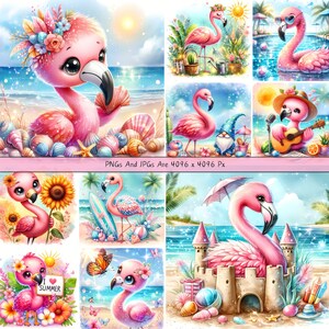 Cute Summer Flamingos Clipart Bundle, Watercolor Flamingo Clip Art ...