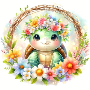 Cute Spring Turtles Clipart Bundle, Watercolor Clip Art Images, 20 High ...
