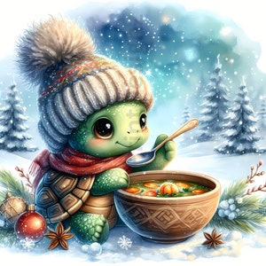 Cute Winter Turtles Clipart Bundle, Festive Watercolor Clip Art Images ...