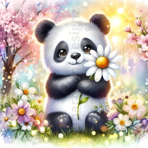 Cute Spring Pandas Clipart Bundle, Watercolor Clip Art Images, High ...