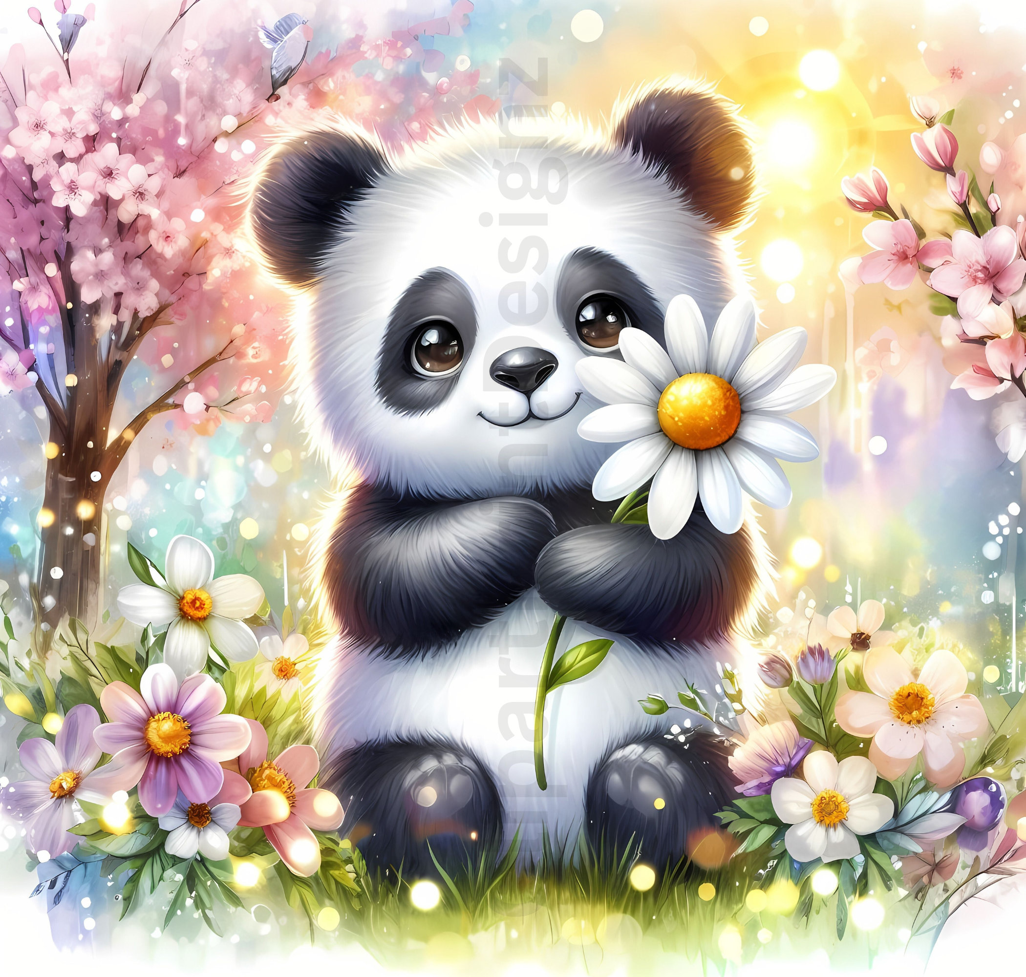 Cute Spring Pandas Clipart Bundle, Watercolor Clip Art Images, High ...