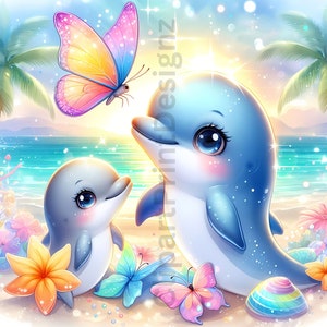 Cute Summer Dolphins Clipart Bundle, Watercolor Dolphin Clip Art Images ...