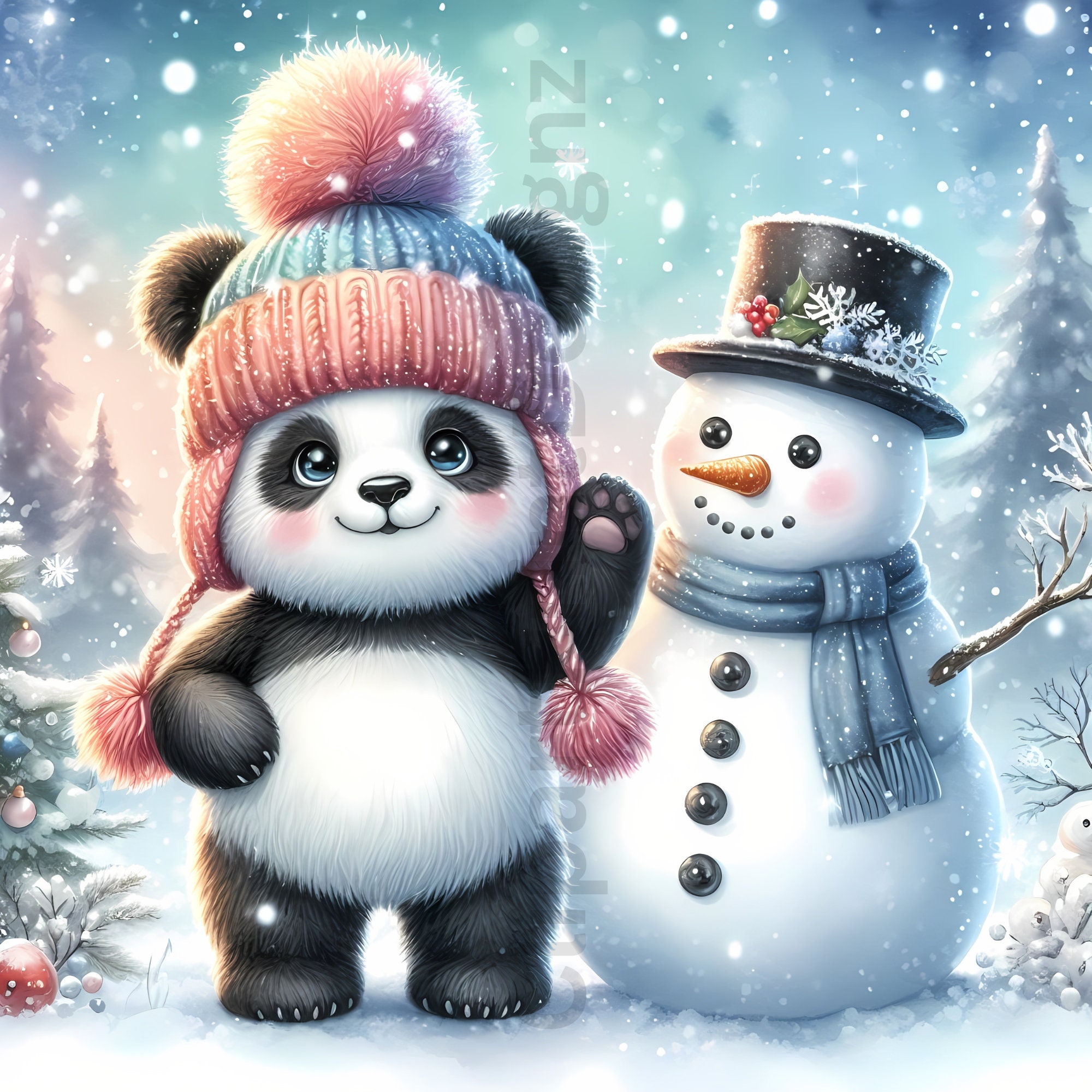 Cute Winter Panda Clipart Bundle Festive Watercolor Clip Art - Etsy