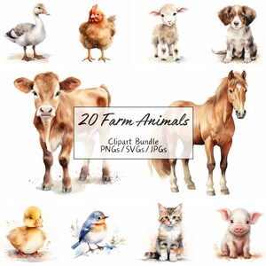 20 Cute Farm Animals, High Quality Clipart Bundle, Watercolor Pngs/jpgs ...