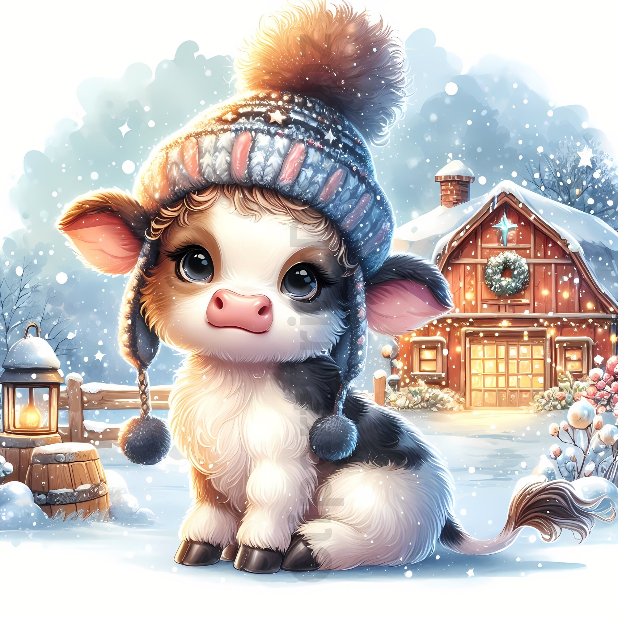 Cute Winter Farm Animals Clipart Bundle, Festive Watercolor Clip Art ...