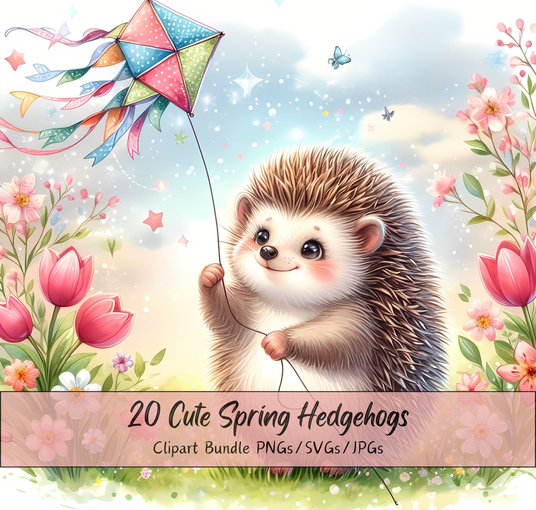 Cute Spring Hedgehogs Clipart Bundle, Watercolor Clip Art Images, 20 ...