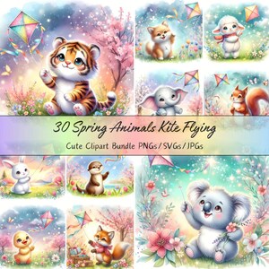 Spring Animals Having Fun Clipart Bundle, Cute Watercolor Mega Images ...