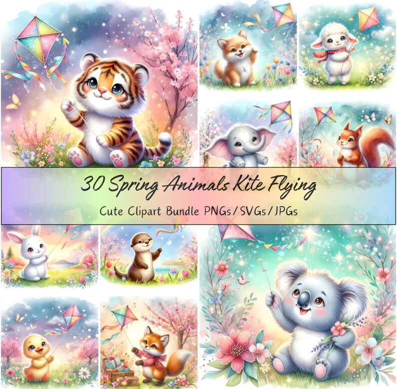Spring Animals Having Fun Clipart Bundle, Cute Watercolor Mega Images ...