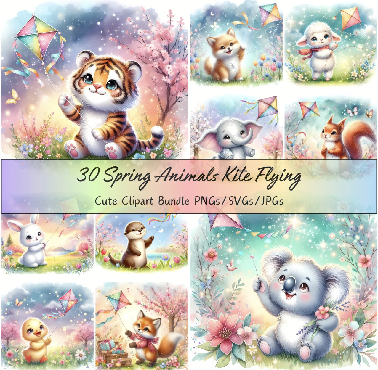 Spring Animals Having Fun Clipart Bundle, Cute Watercolor Mega Images ...