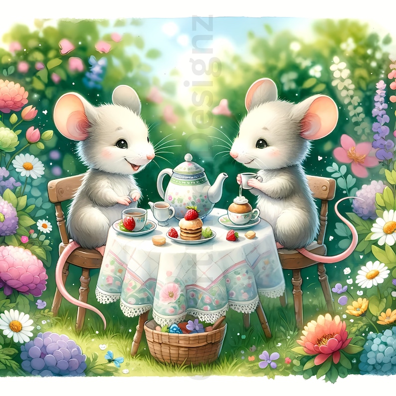 Cute Spring Mouse Clipart Bundle, Festive Watercolor Clip Art Images ...