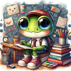 Cute Back to School Frogs Clipart Bundle, Watercolor Frog Clip Art ...