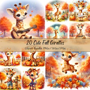 Cute Fall Giraffes Clipart Bundle, Watercolor Giraffe Clip Art Images ...
