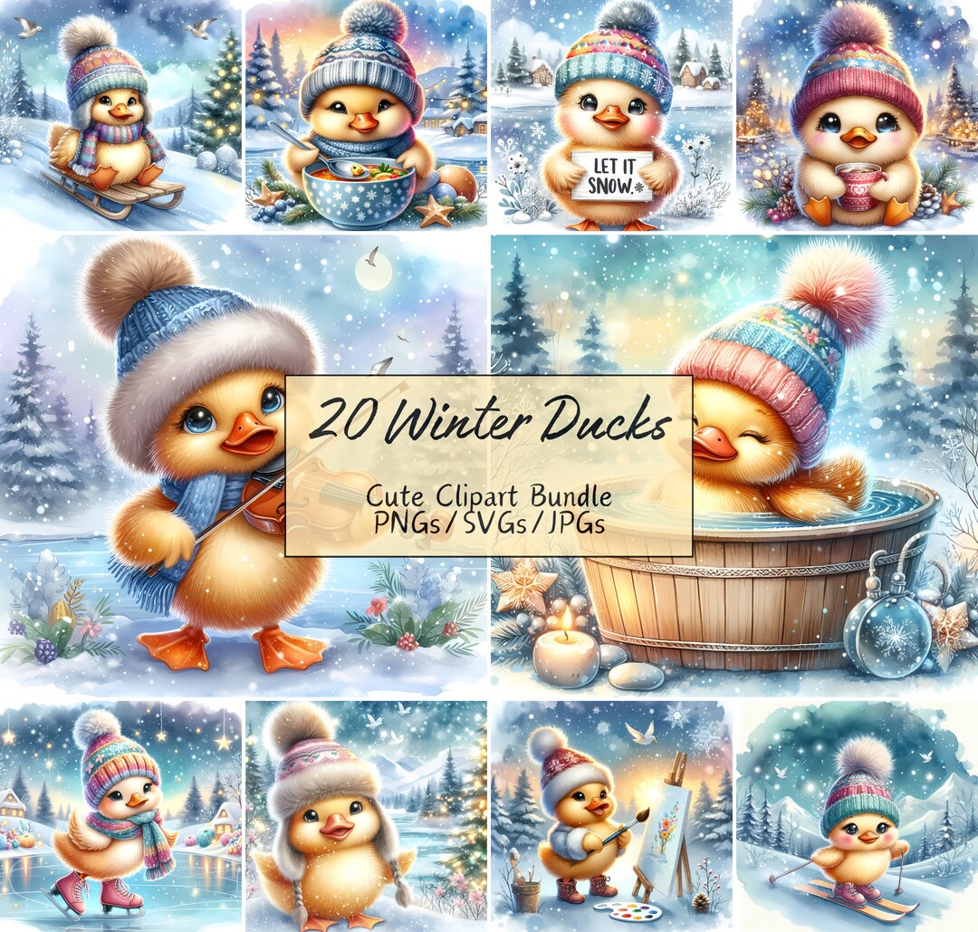 Cute Winter Duck Clipart Bundle, Festive Watercolor Clip Art Images, 20 ...