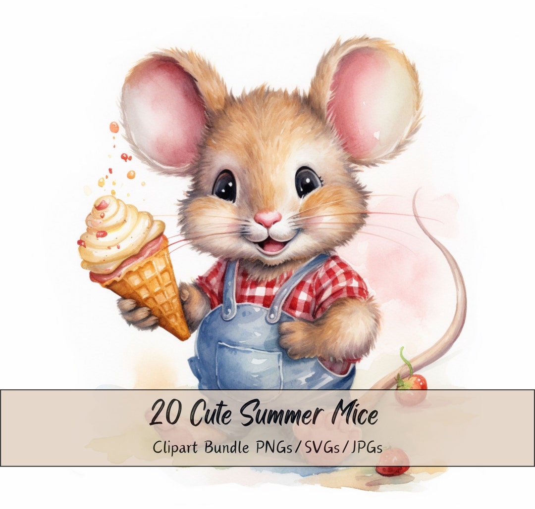 20 Watercolour Summer Mouse Bundle, Watercolour Mice, Digital Download ...