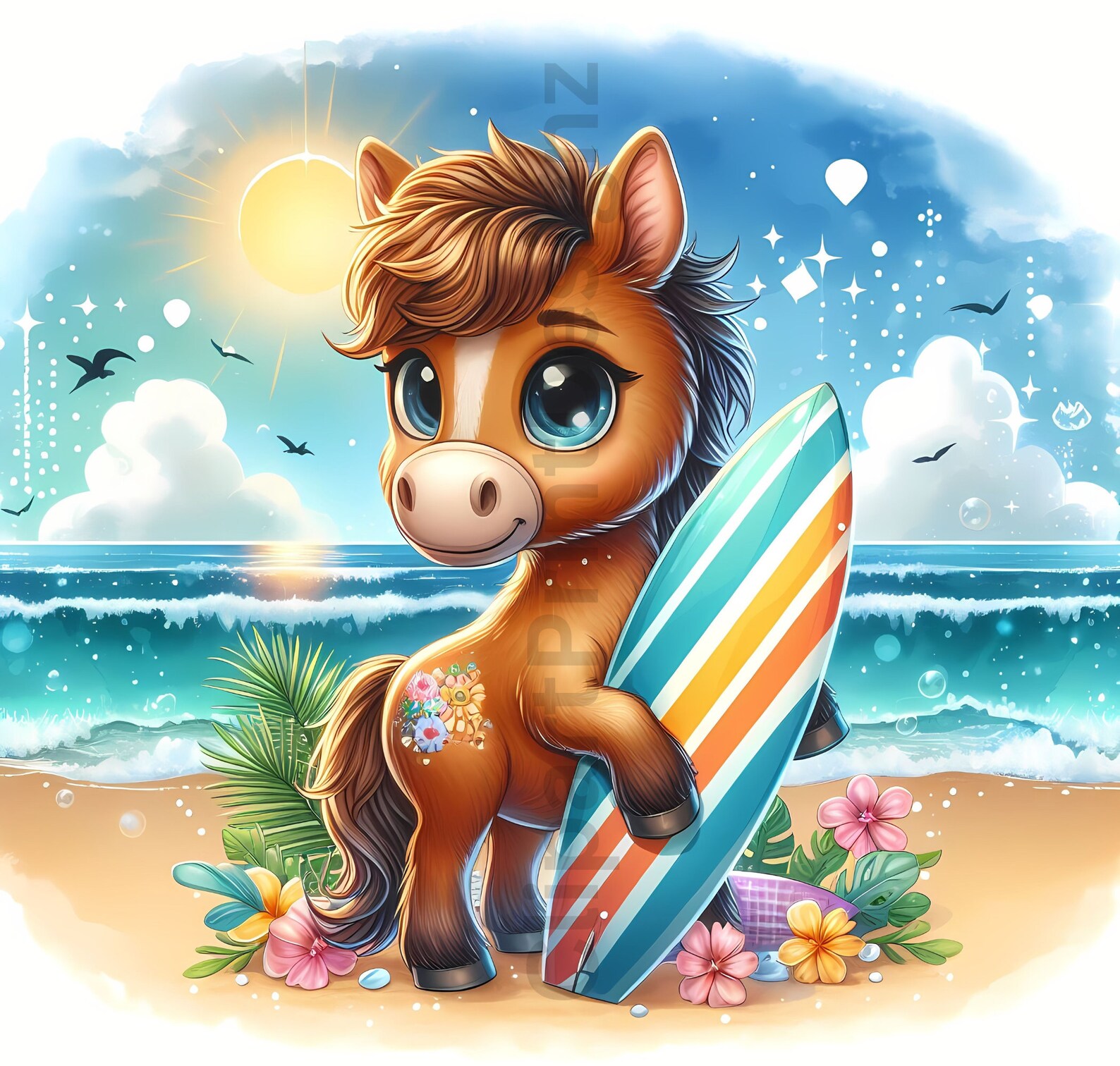 Cute Summer Surf Animals Clipart Bundle, Watercolor Beach Clip Art ...