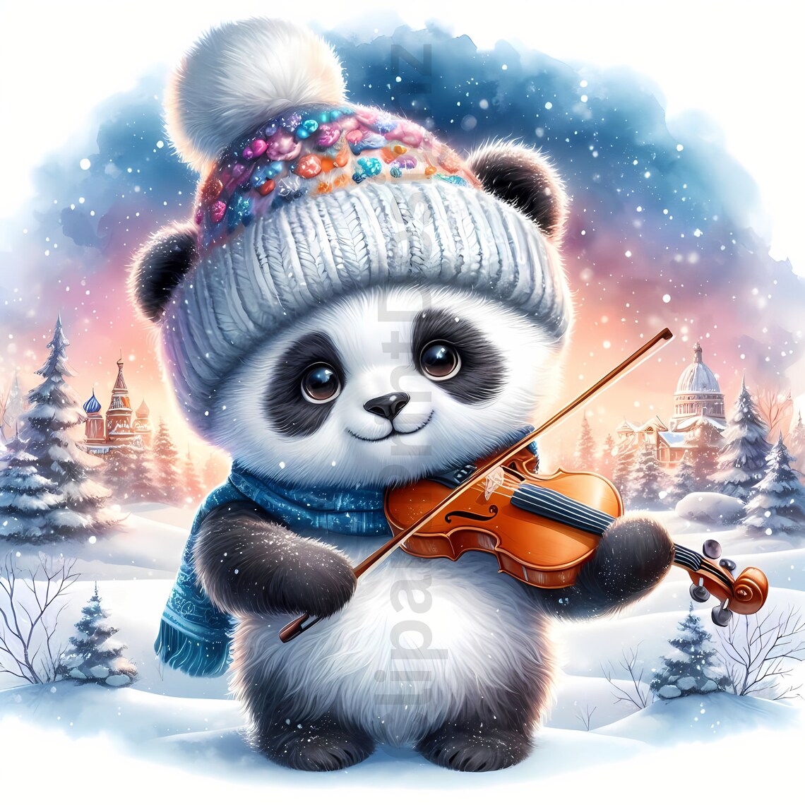 Cute Winter Panda Clipart Bundle, Festive Watercolor Clip Art Images ...