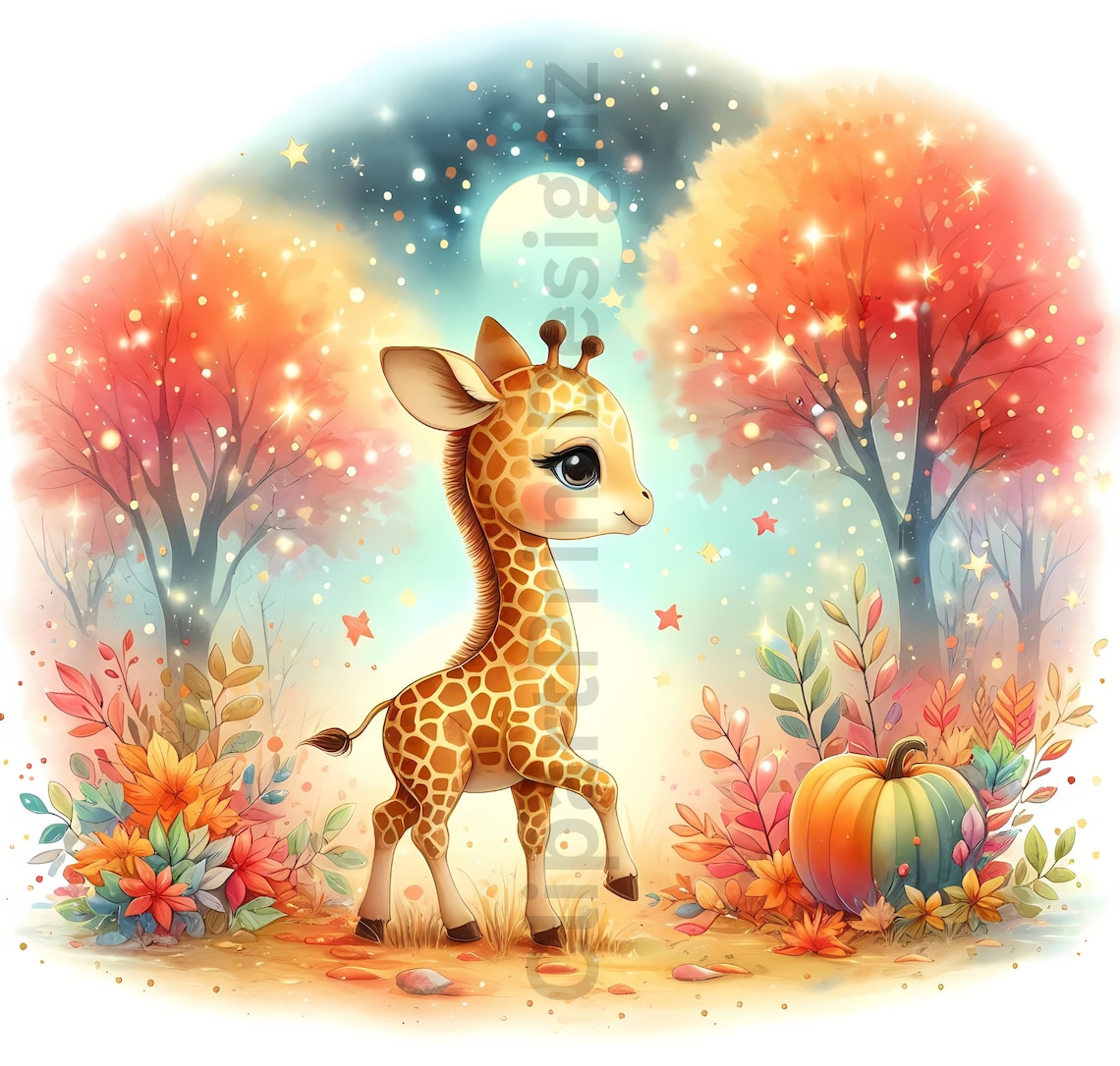 Cute Fall Giraffes Clipart Bundle, Watercolor Giraffe Clip Art Images ...