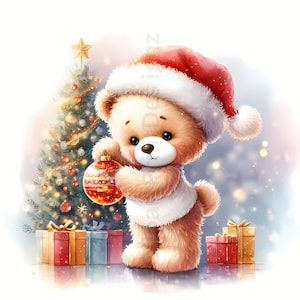 Cute Watercolor Christmas Teddy Bear, 20 High Quality Pngs/jpgs/svgs ...