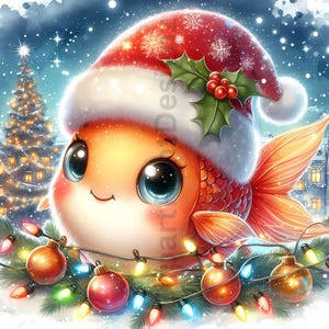 Cute Christmas Fish Clipart Bundle, Xmas Fishes Clip Art Images ...