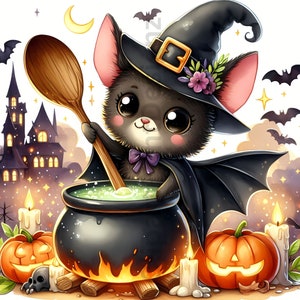 Cute Halloween Bats Clipart Bundle, Watercolor Bat Clip Art Images ...