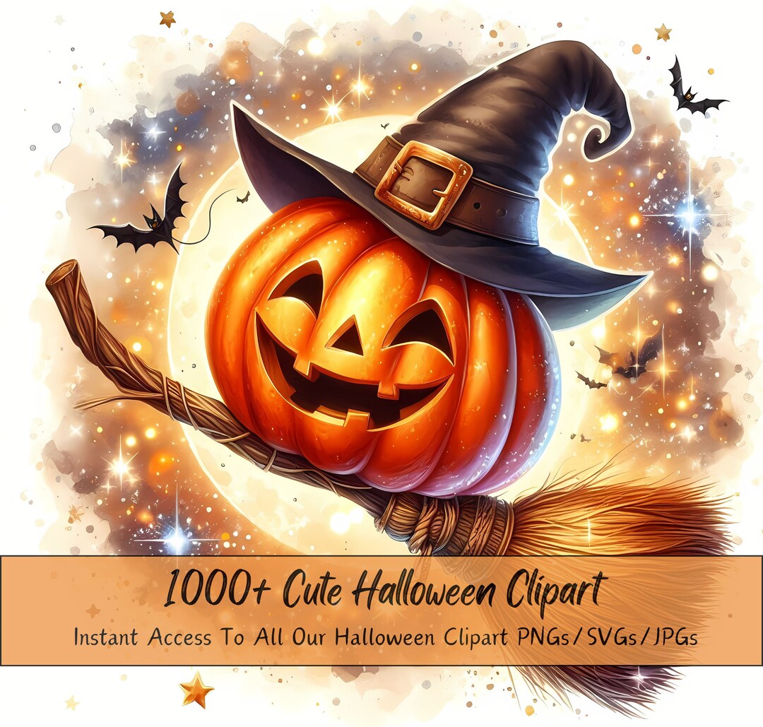 1000+ Cute Halloween Clipart, Cute Mega Creatures Bundle, Watercolor ...