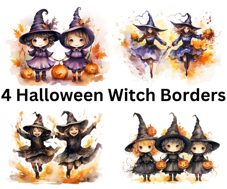 Watercolor Halloween Borders, Clipart Bundle, 44 Cute and Scary ...
