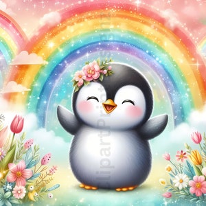 Cute Spring Penguins Clipart Bundle, Watercolor Clip Art Images, High ...