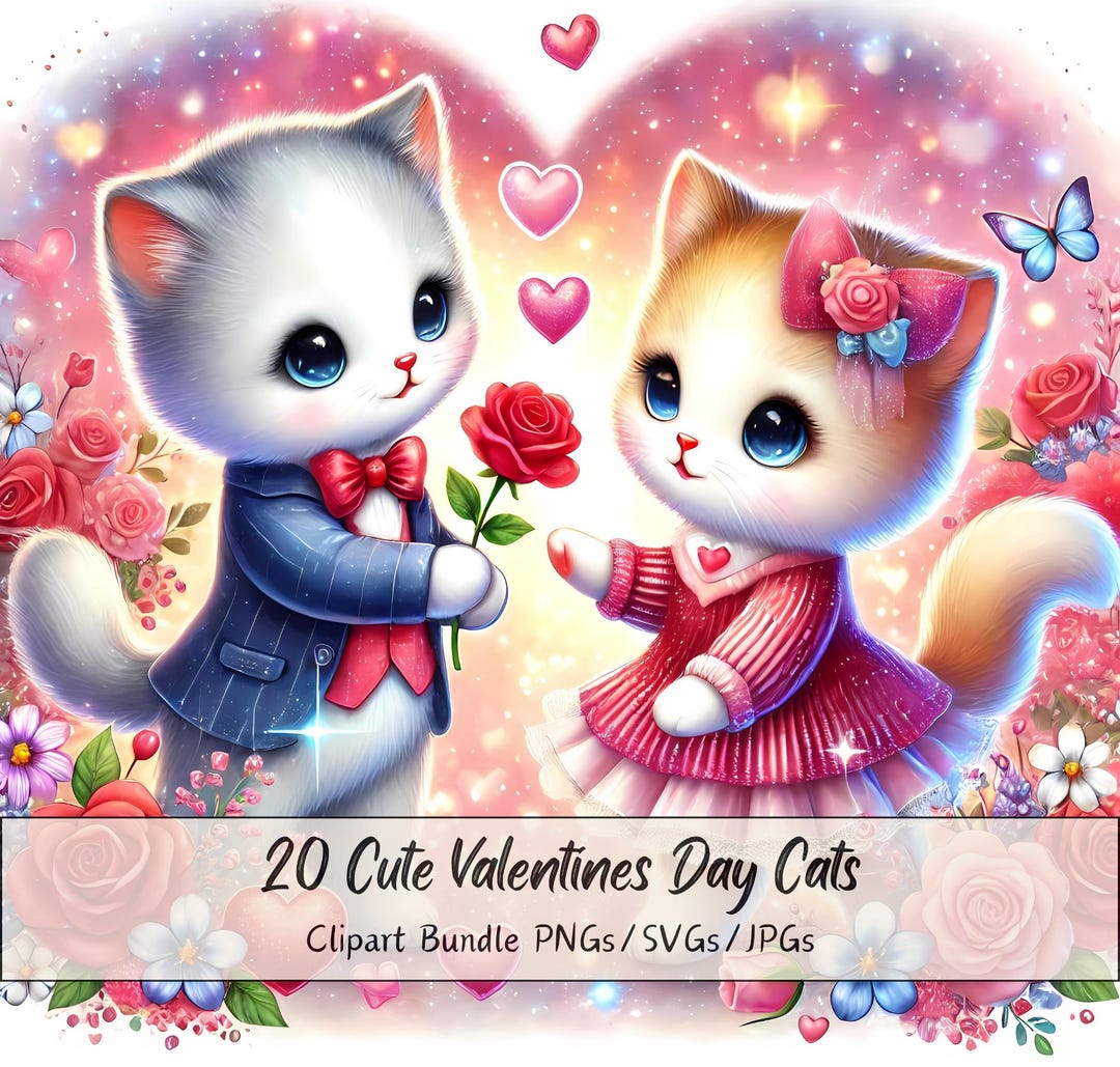 Cute Valentines Day Cats Clipart Bundle, Valentine Cat Clip Art Images ...