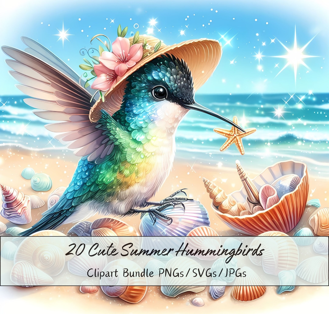 Cute Summer Hummingbirds Clipart Bundle, Watercolor Hummingbird Clip ...