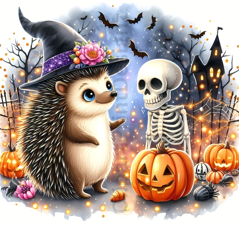 Cute Halloween Hedgehogs Clipart Bundle, Watercolor Hedgehog Clip Art ...