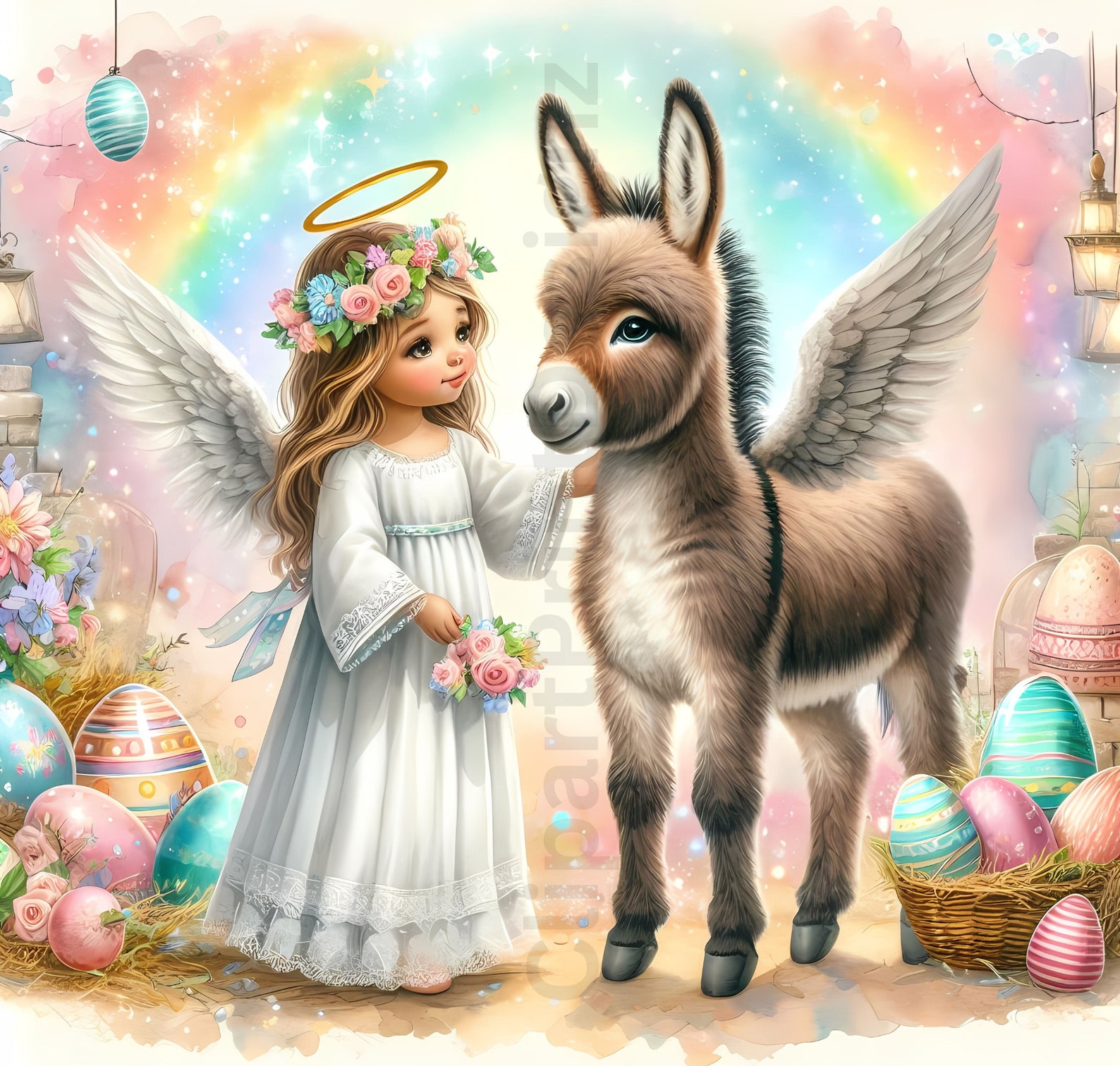Cute Easter Animals and Angels Clipart, Watercolor Animal Images, High ...