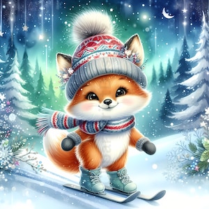 Cute Winter Fox Clipart Bundle, Festive Watercolor Clip Art Images, 20 ...