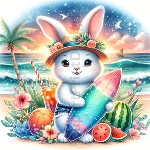 Cute Summer Rabbits Clipart Bundle, Watercolor Rabbit Clip Art Images ...