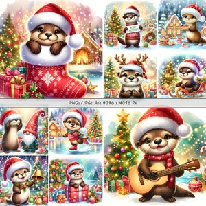 Cute Christmas Otters Clipart Bundle, Xmas Otter Clip Art Images ...