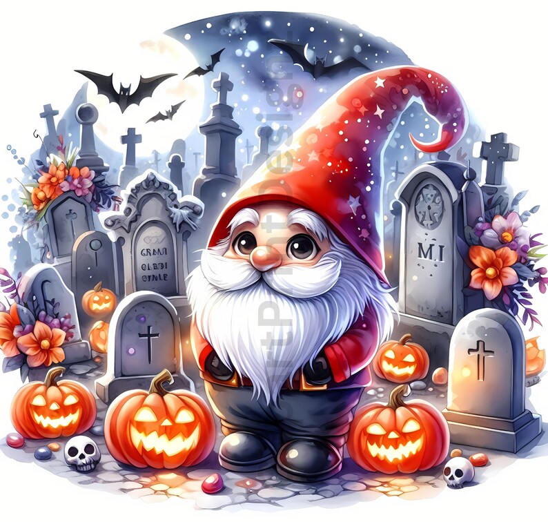 Cute Halloween Gnomes Clipart Bundle, Watercolor Gnome Clip Art Images ...