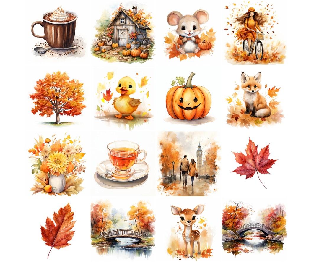 100+ Watercolor Fall Clipart Bundle, Cute Baby Fall Animals, 300 Dpi ...