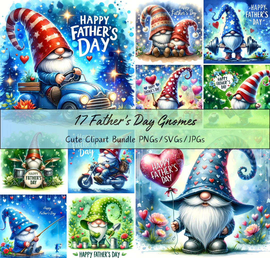 Happy Father's Day Gnomes Clipart Bundle, Watercolor Clip Art Images ...