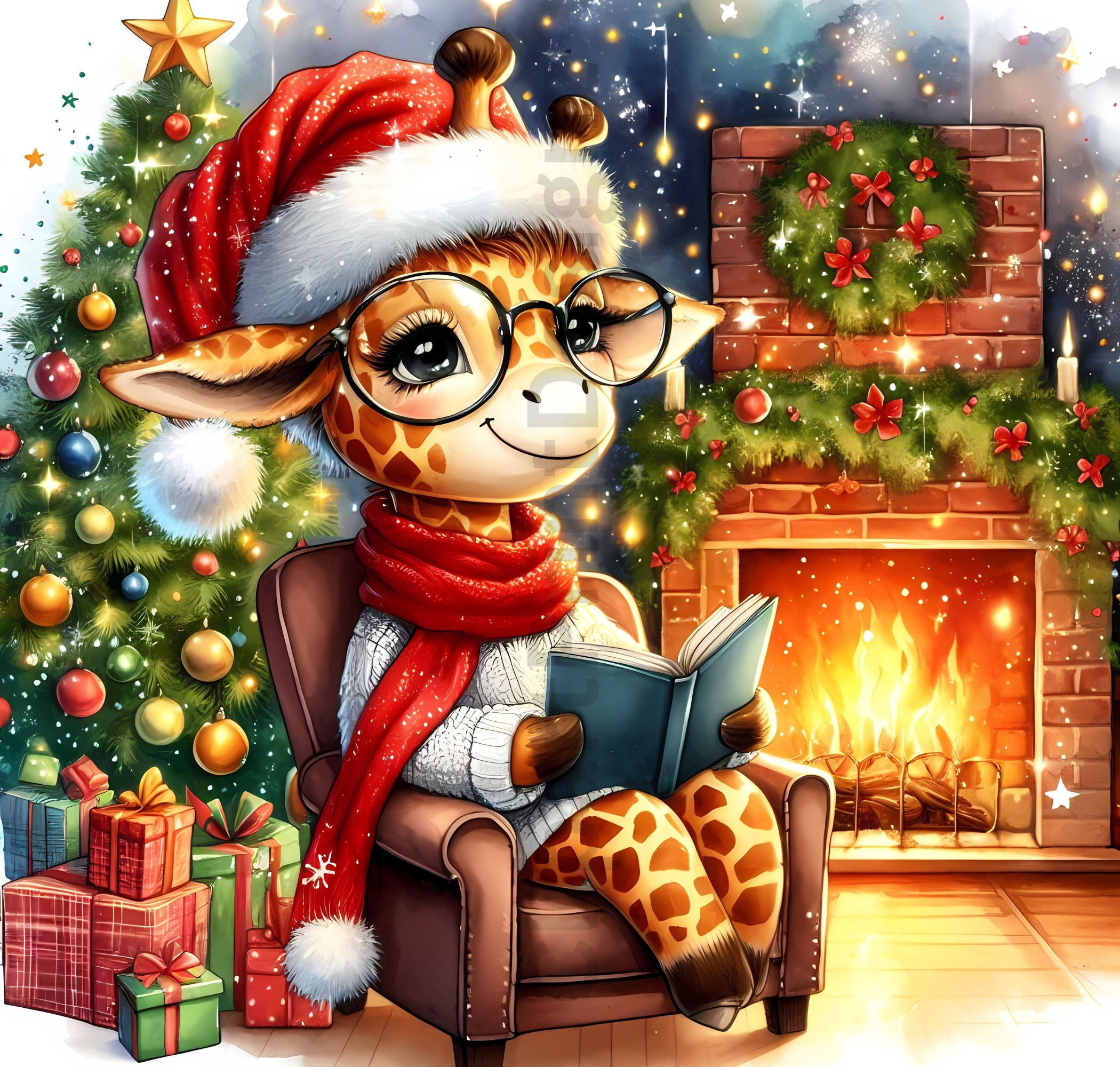 Cute Christmas Giraffes Clipart Bundle, Xmas Giraffe Clip Art Images ...