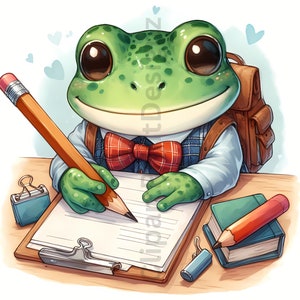 Cute Back to School Frogs Clipart Bundle, Watercolor Frog Clip Art ...