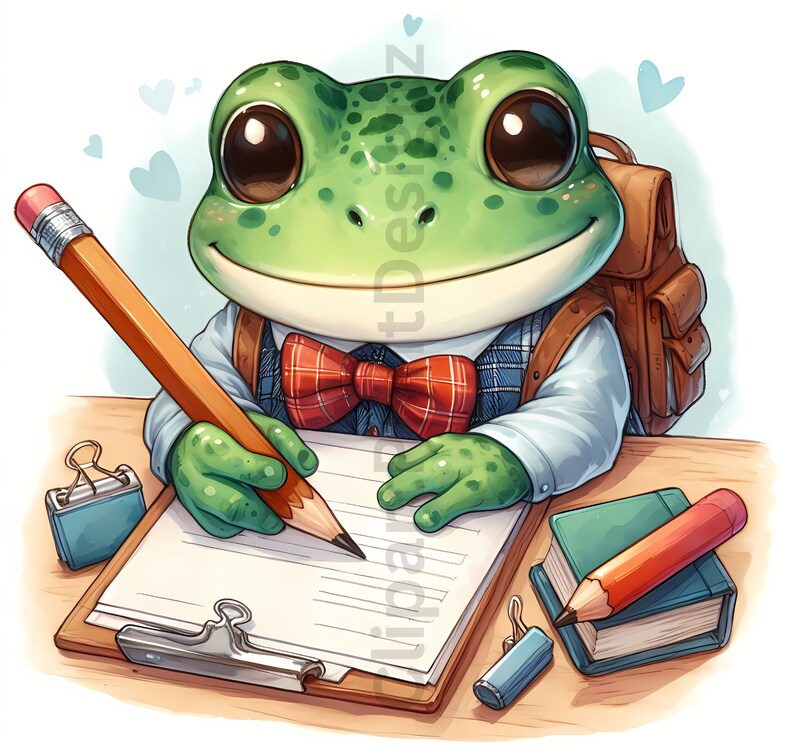 Cute Back to School Frogs Clipart Bundle, Watercolor Frog Clip Art ...