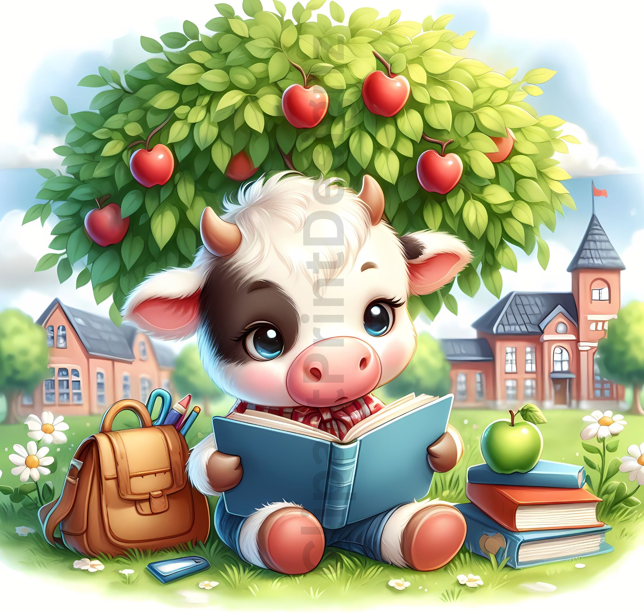 Cute Back to School Cows Clipart Bundle, Watercolor Cow Clip Art Images ...