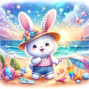 Cute Summer Rabbits Clipart Bundle, Watercolor Rabbit Clip Art Images ...