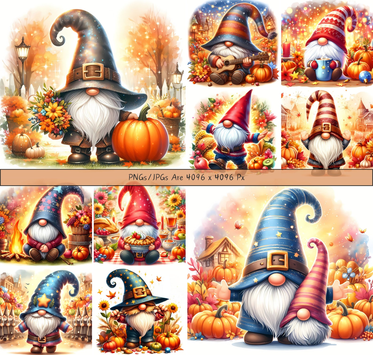Happy Thanksgiving Gnomes Clipart Bundle, Watercolor Gnome Clip Art ...