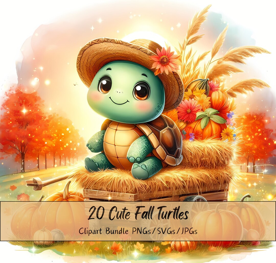 Cute Fall Turtles Clipart Bundle, Watercolor Turtle Clip Art Images ...