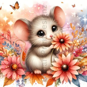 Cute Fall Mouse Clipart Bundle, Watercolor Autumn Mice Clip Art Images ...