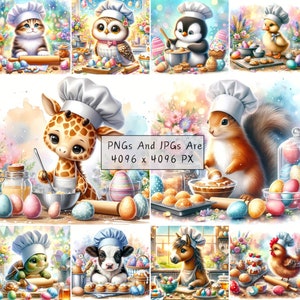 Cute Animals Baking Easter Treats Clipart, High Quality Watercolor ...