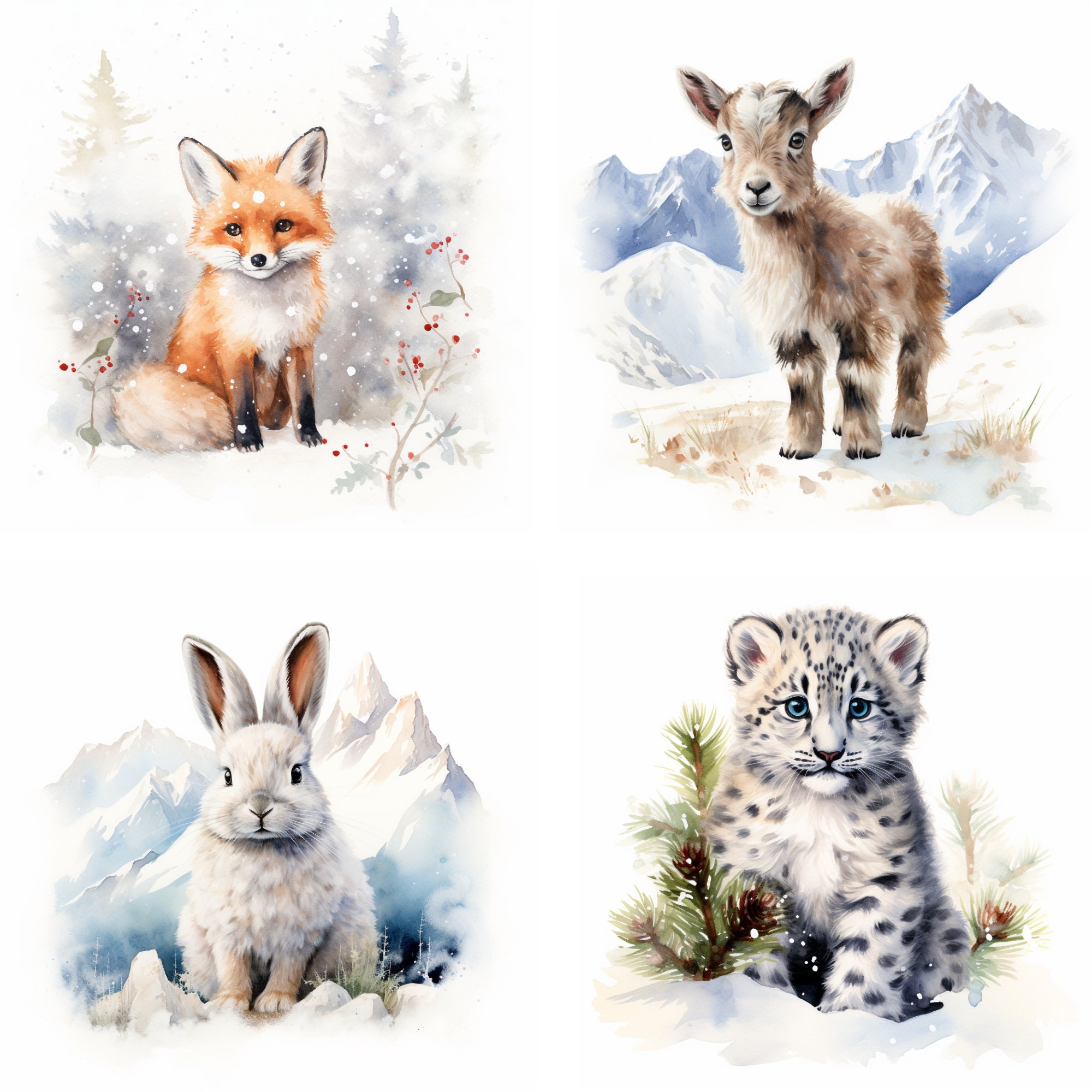 20 Cute Baby Winter Animals Clipart Bundle, Watercolor Animals, Digital ...